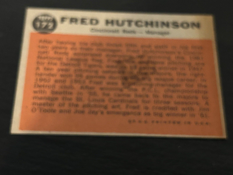 1962 TOPPS #172 FRED HUTCHINSON -REDS MANAGER | eBay