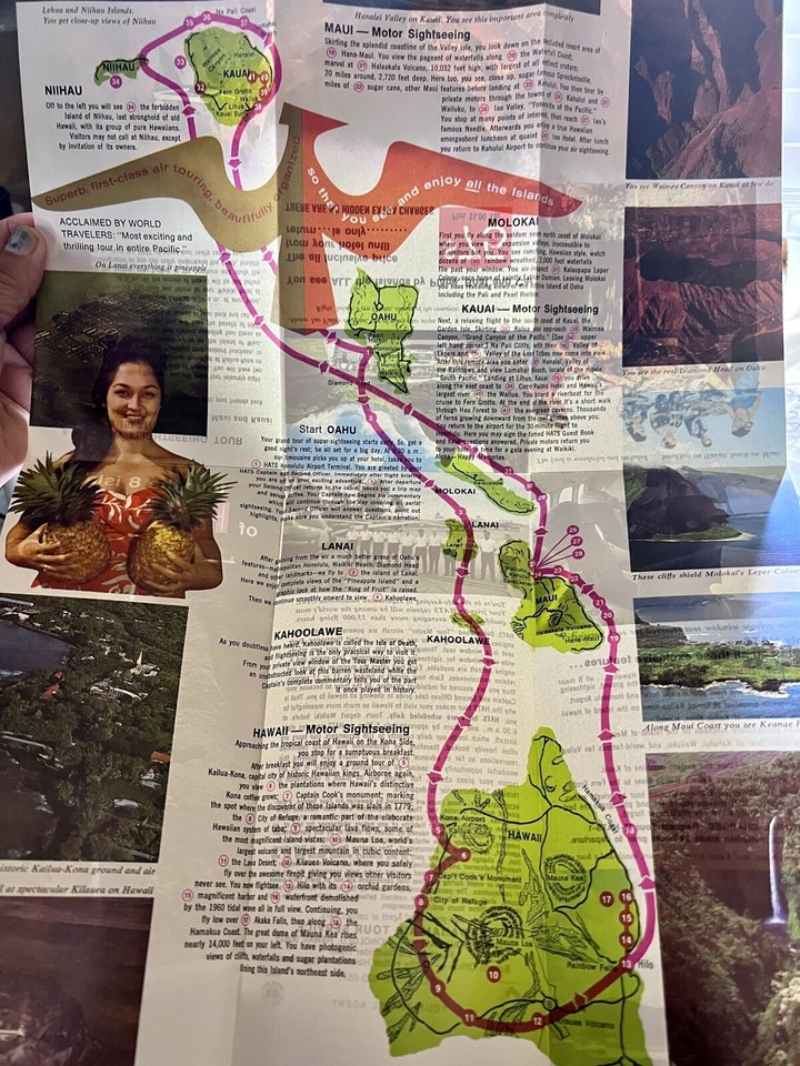 Hawaii Brochure 1967 Hawaiian Air Tour Service Waterfall Cover Map | eBay