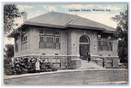 1910 Exterior View Carnegie Library Waterloo Indiana IN Vintage Antique ...