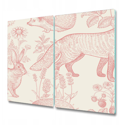 Tempered Glass Worktop Saver Pink forest animals pink and beige 2x30x52 ...