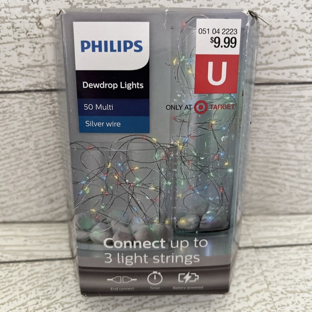 Philips 50ct Battery Operated Christmas Premium LED Dewdrop String ...