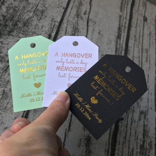 30 Gold Foil Personalized Hen Party Gift Tags Hangover Kit Tags Hens ...