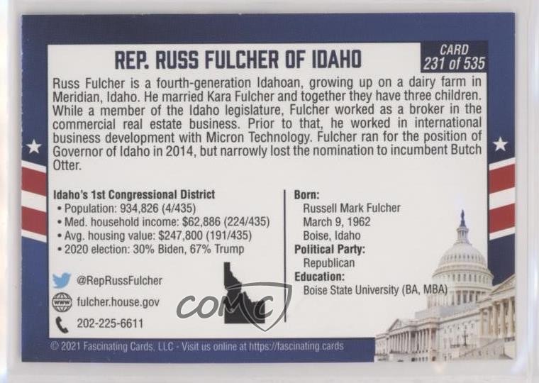 2021 Fascinating Cards US Congress Russ Fulcher #231 0a7 | eBay