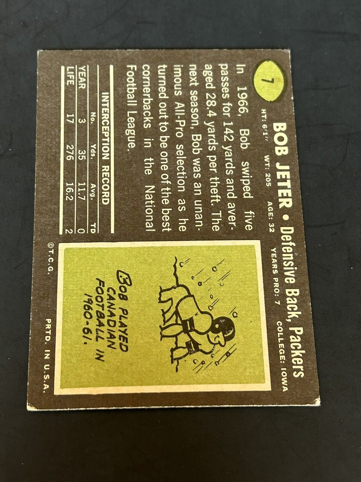 1969 Topps Football #7 Bob Jeter EX Green Bay Packers Iowa | eBay