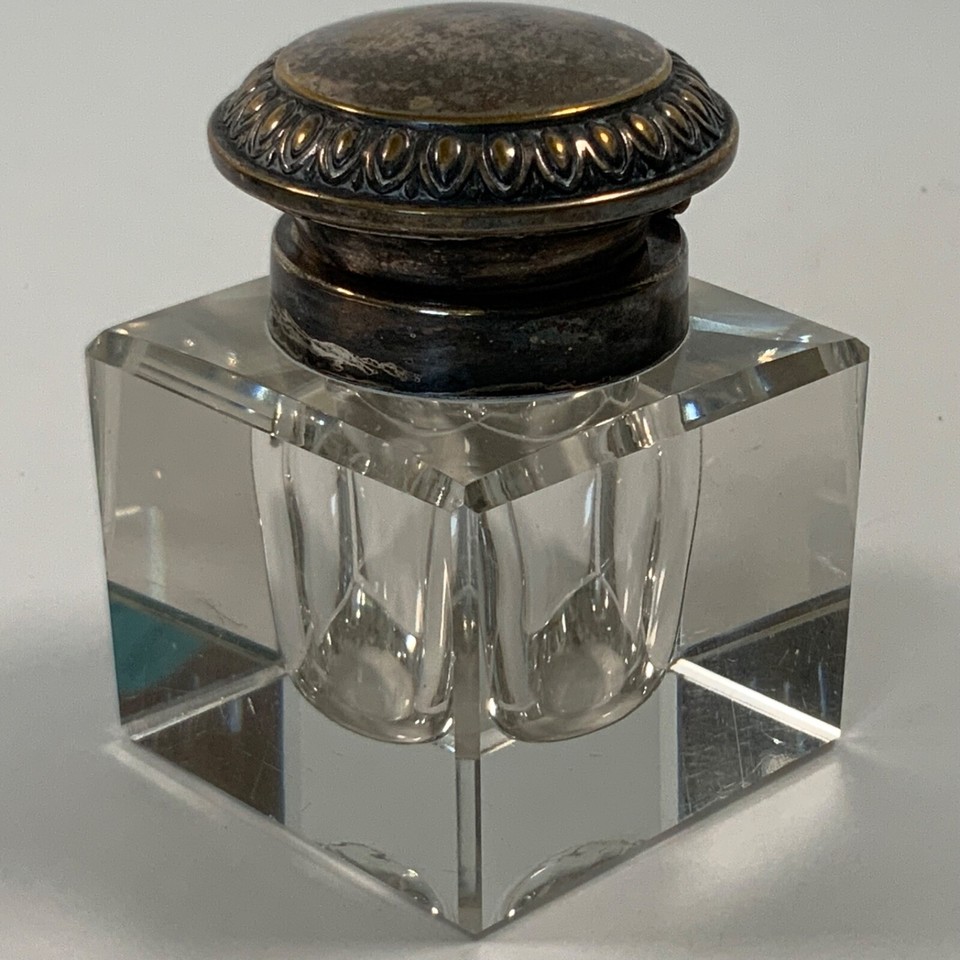 Inkwell Silverplate Desk Set Pen Ink Stand Original Bottle Antique ...