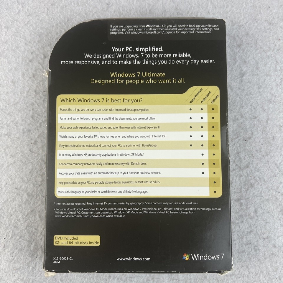 Microsoft Windows 7 Ultimate 32 & 64 Bit DVDs Genuine MS WIN Full ...