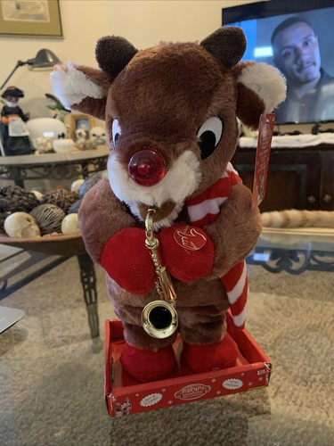 New Rudolph Red Nosed Reindeer Plush Animated Musical Playing Saxophone ...