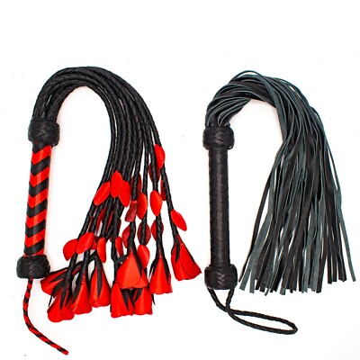 Pair of 2 Real Leather BDSM Flogger Cat-O-Nine Tails, Red Roses Whip ...