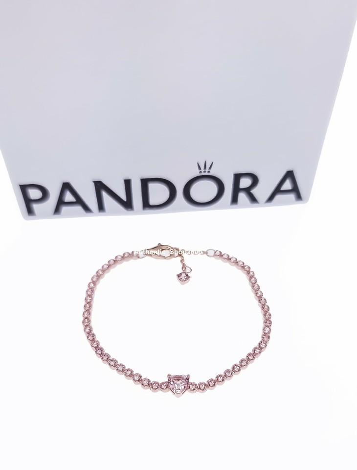 NEW 100% Authentic PANDORA Gold Pink Sparkling Heart Tennis Bracelet ...