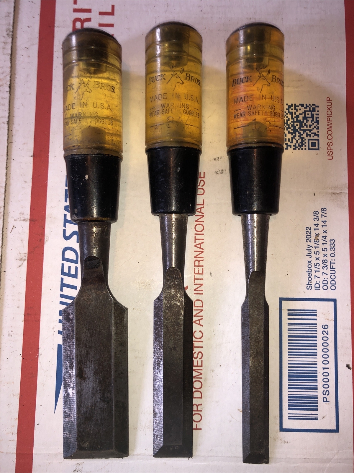 Bucks Bros. Chisels 1/2” -3/4"- 1” Set Of Woodworking Bevel Edge Strike ...