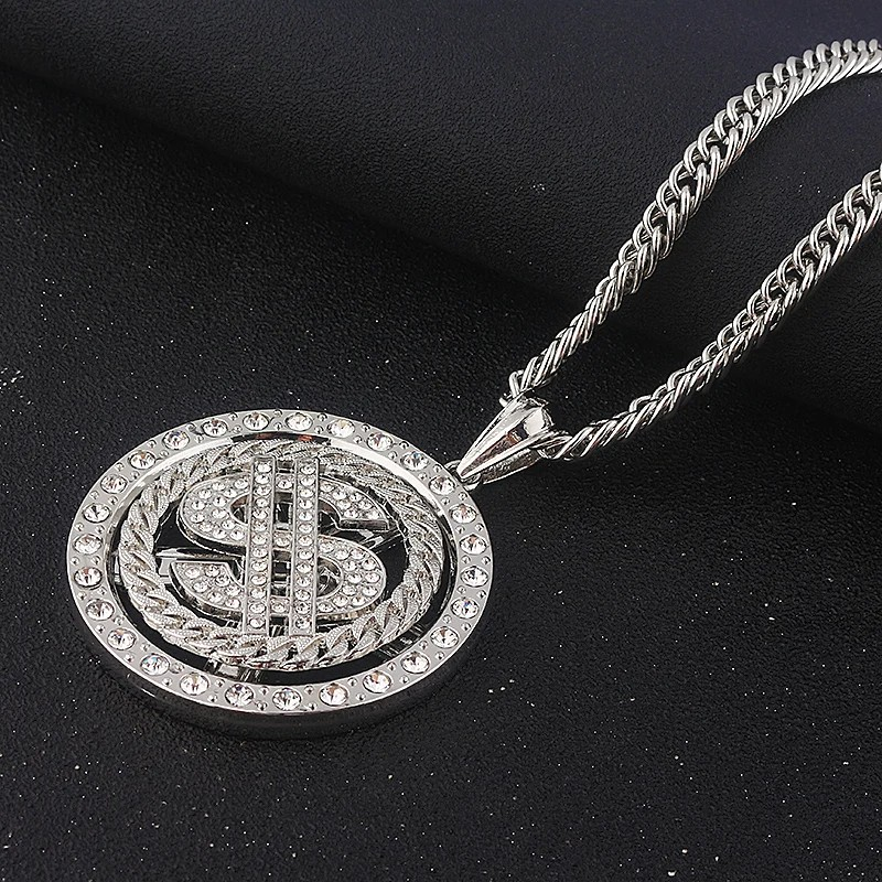 Spinning Dollar Sign Gold Plated Medallion Necklace Chain | eBay