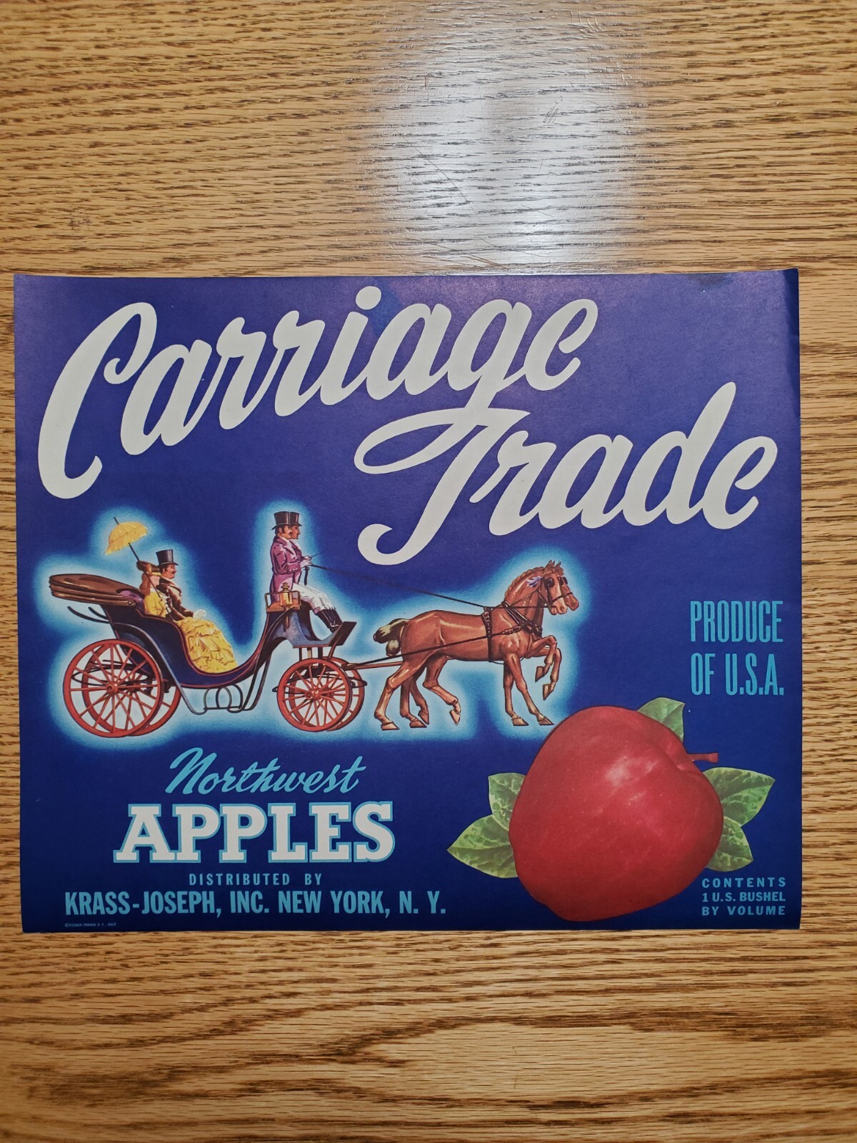 Original CARRIAGE TRADE Apple Wood Crate Label KRASS JOSEPH NEW YORK ...