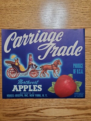 Original CARRIAGE TRADE Apple Wood Crate Label KRASS JOSEPH NEW YORK ...