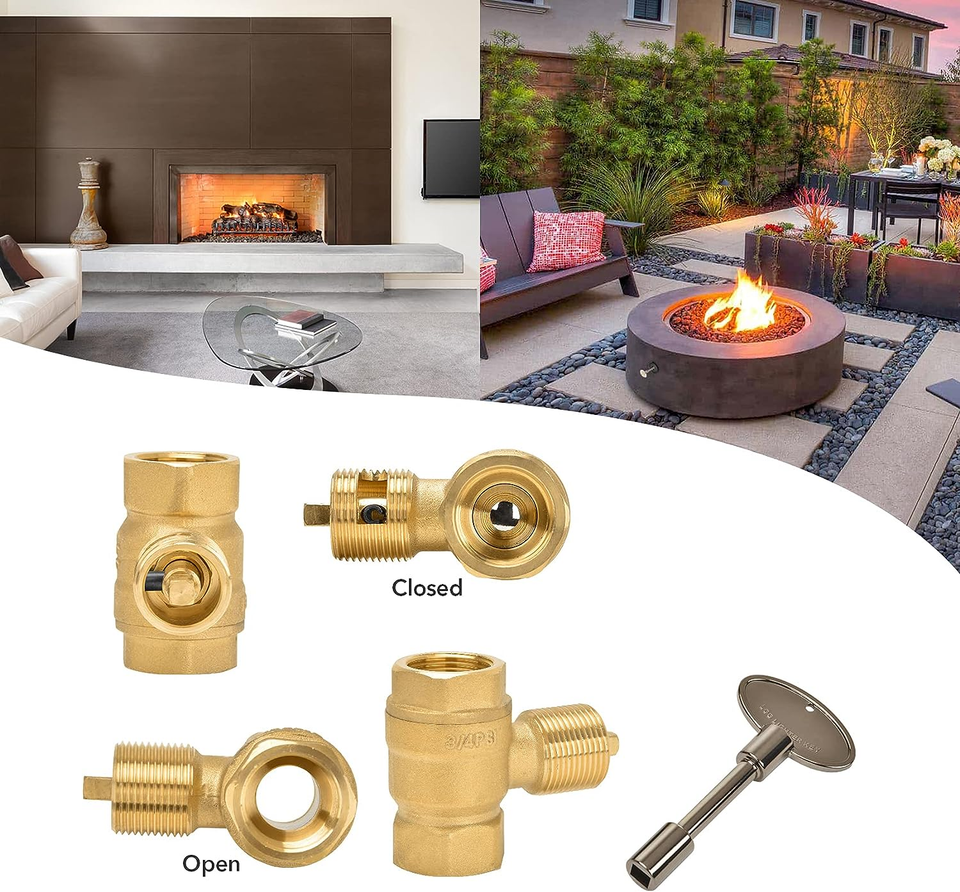 3/4 Inch Straight Gas Key Valve Kit For Fire Pit Fireplace Flange ...