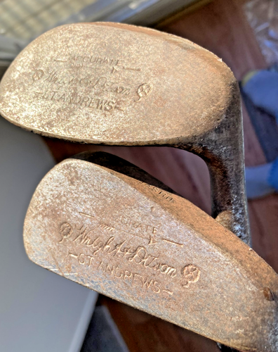 (2) Antique Wright & Ditson St. Andrews Hickory Wood Shaft Golf Clubs ...