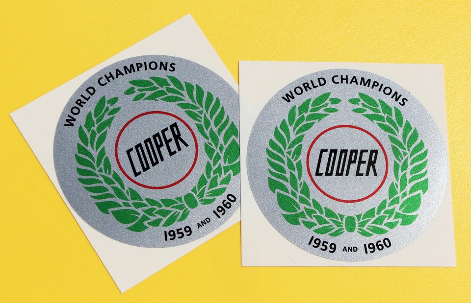 'WORLD CHAMPIONS 1959 & 1960' Laurel decals stickers Silver to fit Mini ...