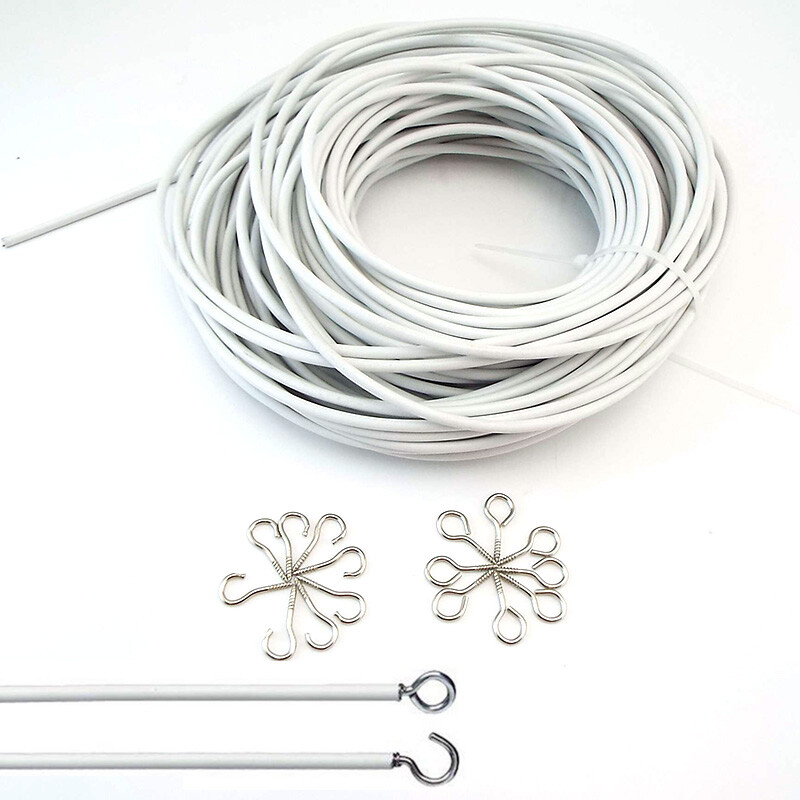 Curtain Wire White Net With with Hooks and Eyes For Window Door Cable ...
