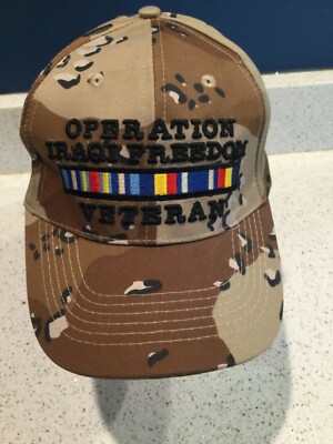 Operation Iraqi Freedom veteran tan camo hat cap hook and loop closure ...