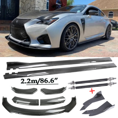 For Lexus RCF Carbon Fiber Front Bumper Lip Spoiler 86.6" Side Skirt ...