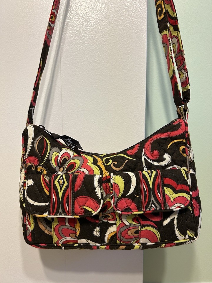 VERA BRADLEY Puccini Libby Crossbody Bag Brown Red Floral Quilted Purse ...