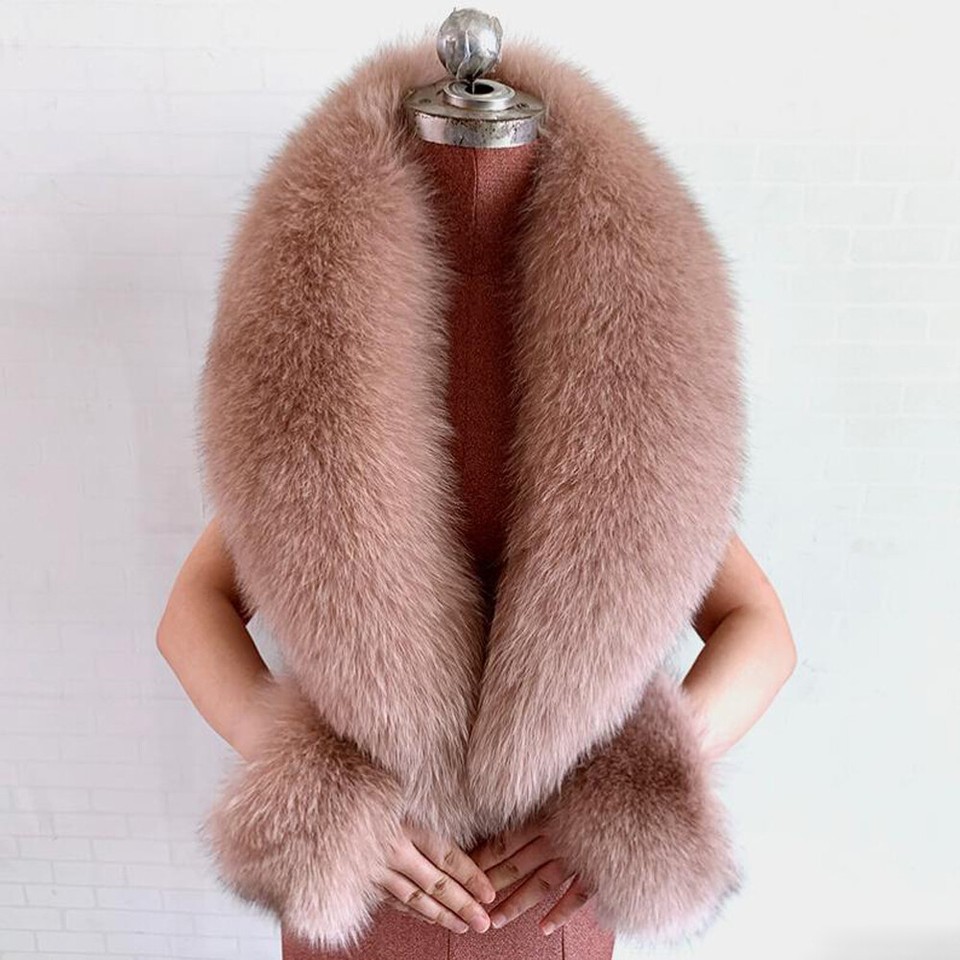 100% Real Fox Fur Scarf Winter Neck Warm Collar Women Scarves Fox Cuffs ...