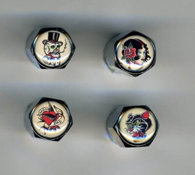Tattoos 4 Chrome Plated Brass Tire Valve Caps Car & Bike Featuring ...