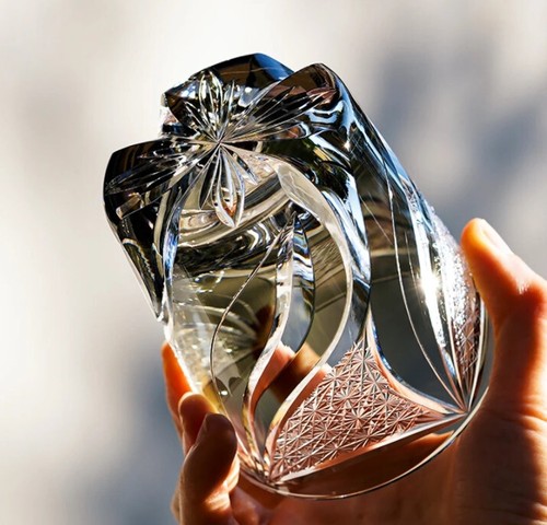9oz Hand Cut Gray Flame Crystal Glass Whiskey Glasses Tumbler Kiriko ...