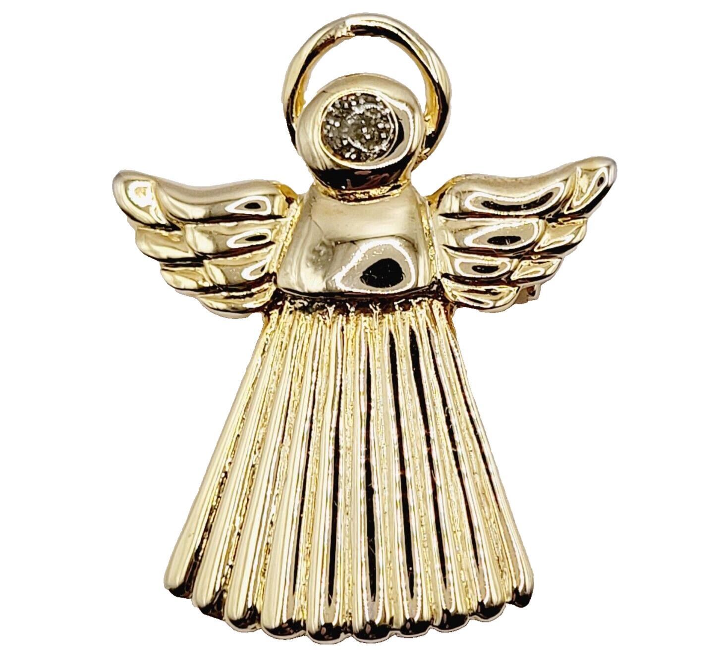 Guardian Golden Angel Small Brooch Pin Sparkle Face G… - Gem