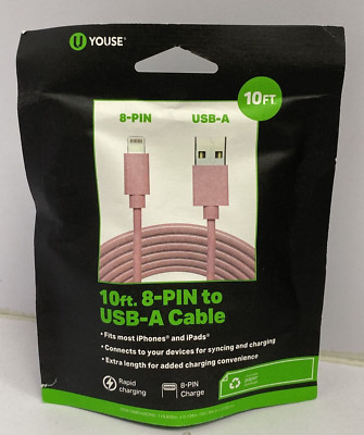 U Youse 10 Ft. 8 Pin to USB A Cable - Pink | eBay