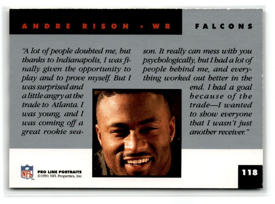 1991 Pro Line Portraits FOOTBALL #118 Andre Rison Atlanta Falcons | eBay