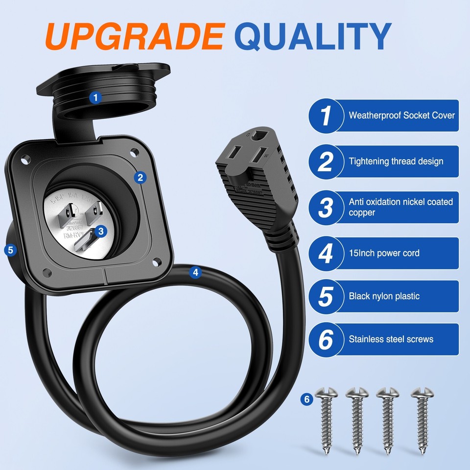 Nilight 15 AMP RV Power Flanged Inlet 125V AC Port Shore Power ...