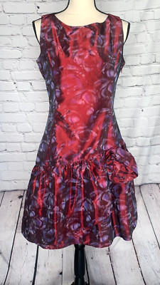 Bigio Collection Tafetta Burgundy & Purple Abstract Sleeveless Dress ...
