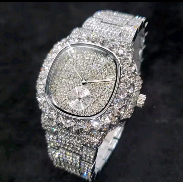 VVS Full Ice Date Special Minute Hand Iced Out Diamond Simulated Watch ...