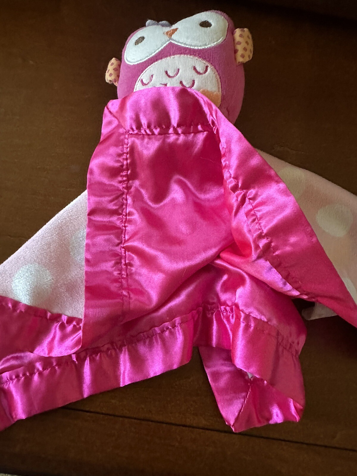 Circo Pink Owl Lovey Plush Security Blanket White Polka Dot Satin Trim ...
