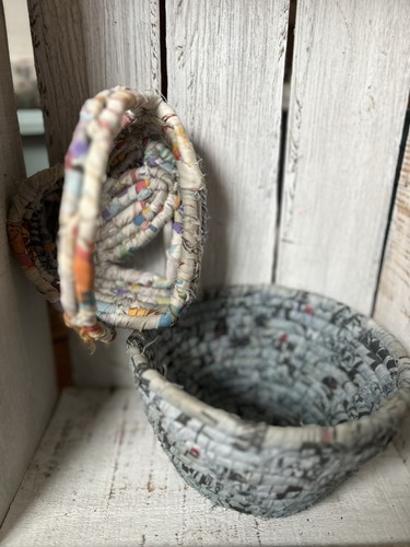 Vintage HANDMADE Rag Rolled Basket Pair | eBay