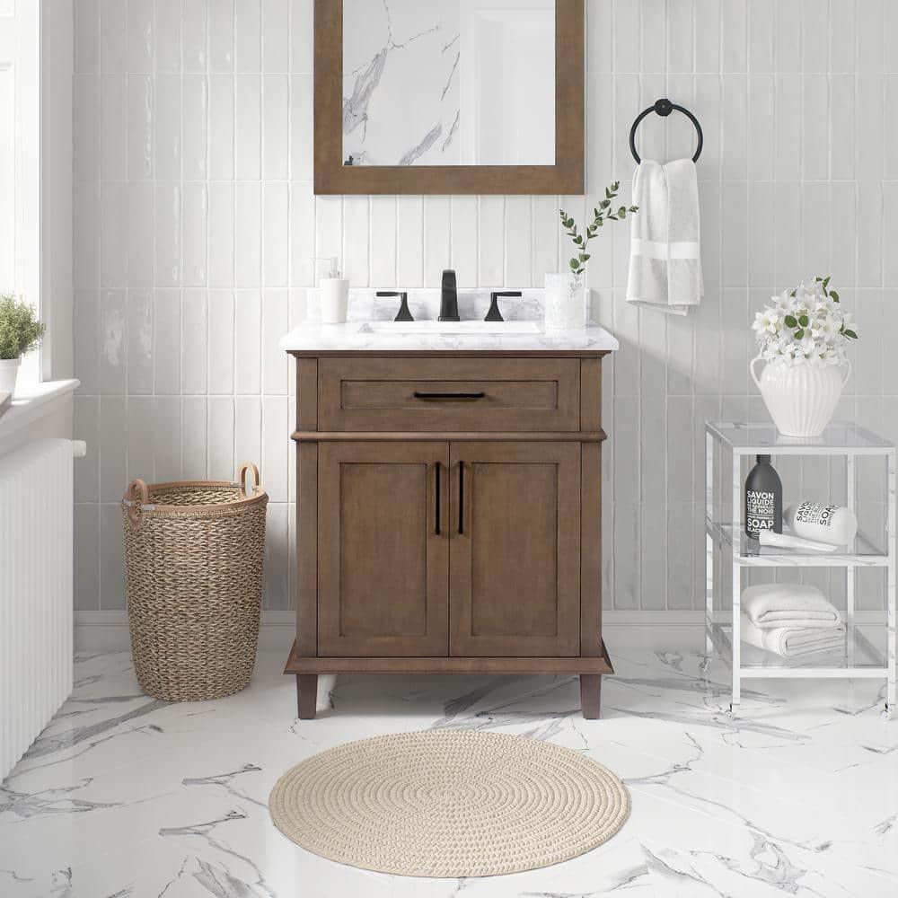 Marble Top Single Sink Vanity Atwell 30 Inch White Oak Single Sink
