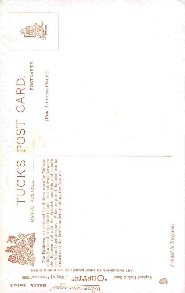 Maltese Lady Wearing Faldetta Malta 1910s Tuck postcard | eBay