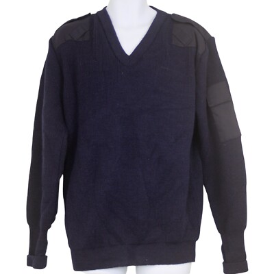 Woolly Pully Jumper Navy Blue V Neck 100% Wool Security Farmer Ex ...