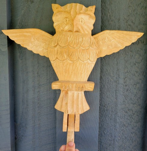 Vtg carved Wood Wall Hanging Decoration sculpture Owl hook w Moving ...