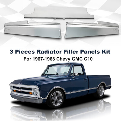 3 Pieces Smooth Steel Radiator Filler Panels Kit for 1967 1968 Chevy ...