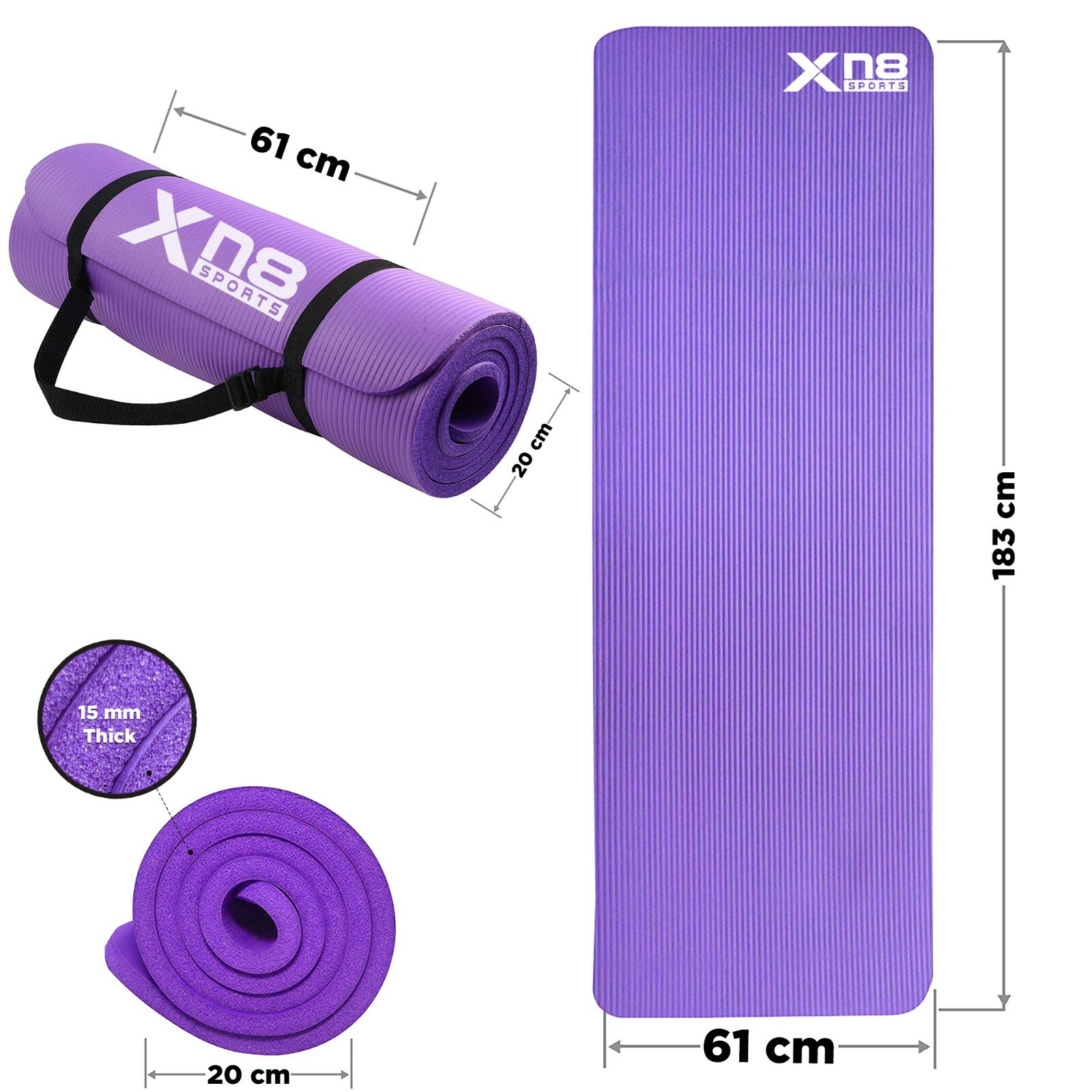 XN8 Yoga Mat 15mm Thick Gym Exercise Fitness Pilates Aerobic Workout ...