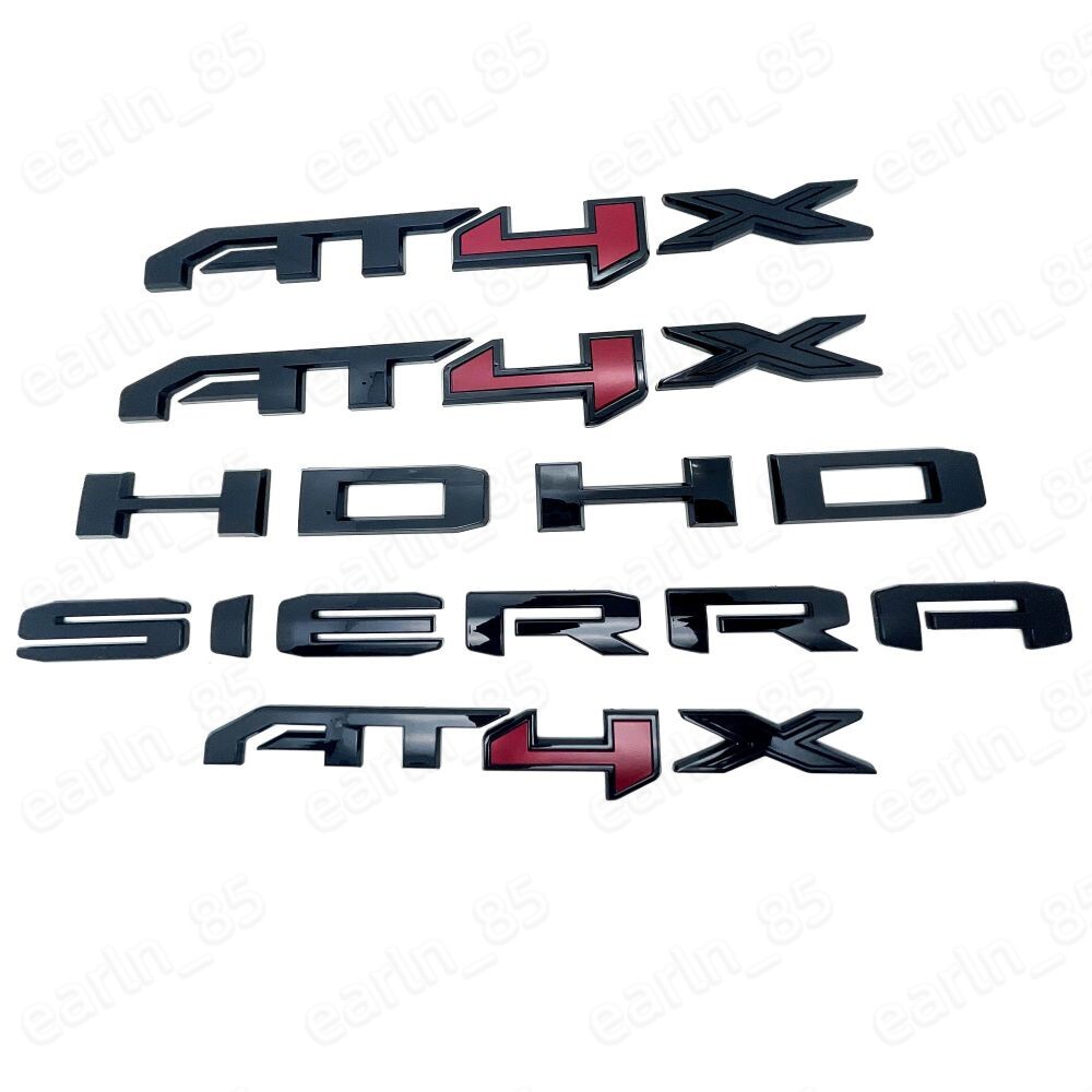 Grill Door Rear Gloss Black Red AT4X HD SIERRA Emblem Kit 2023-25 ...