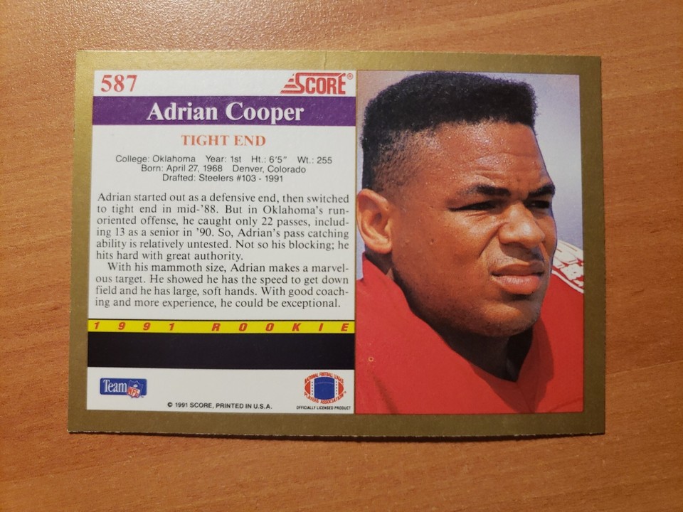 1991 Score #587 Adrian Cooper - Rookie - Pittsburgh Steelers - NFL ...