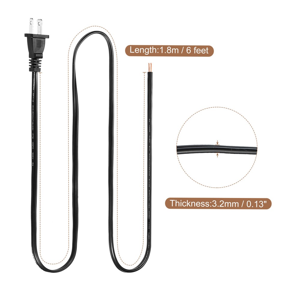 3pcs 6ft Lamp Cord SPT-2 18AWG UL Listed Power Wire Black Lamp Cords ...