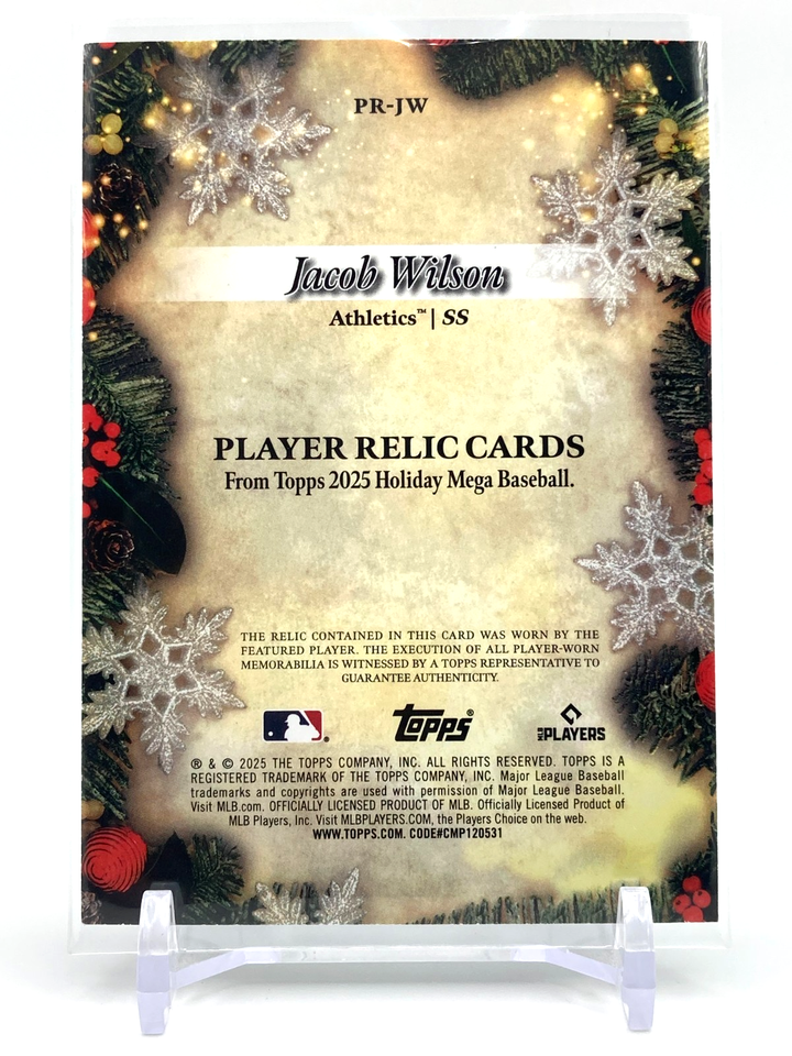 2025 Topps Holiday #PR-JW / Jacob Wilson RC Athletics / Player Relic | eBay