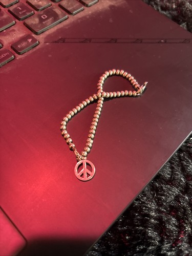 Tiffany & Co Silver Peace Sign Charm 7" Bead Bracelet in Pouch Rare ...