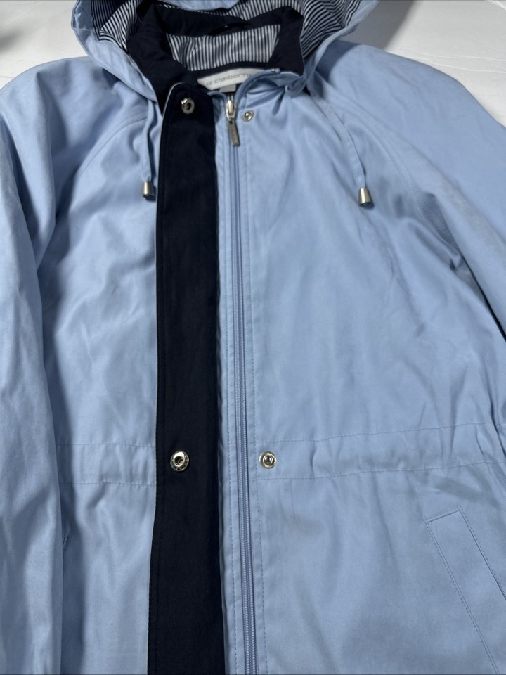 Liz Claiborne Jacket Long Womens Zip Snap Removable Hood Light Blue Sz ...