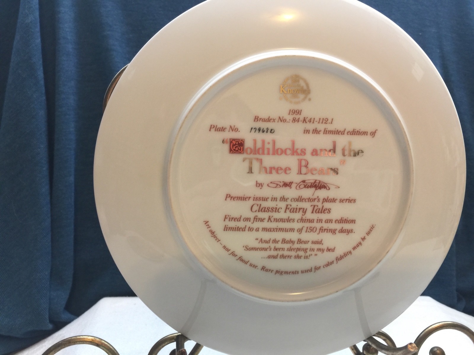 1991 Knowles GOLDILOCKS AND THE THREE BEARS Classic Fairy Tales Plate ...