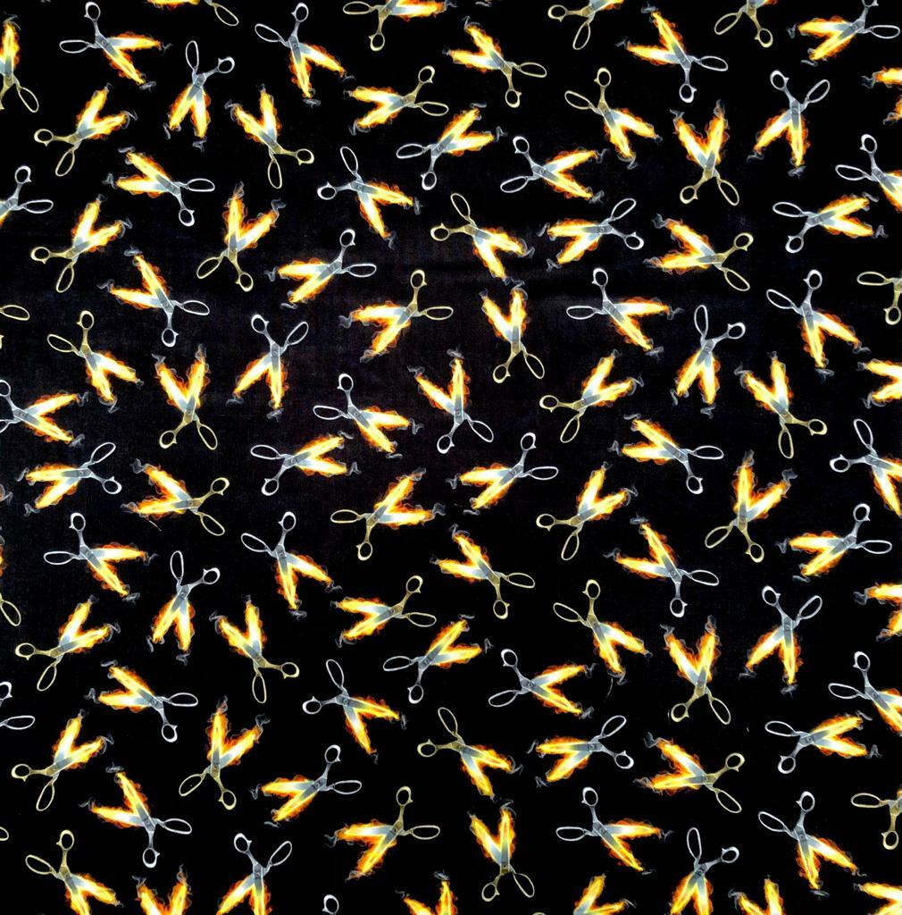 1/2 Meter Flaming Schere Feuer Zeitlos 100% Baumwolle Stoff Nähen ...