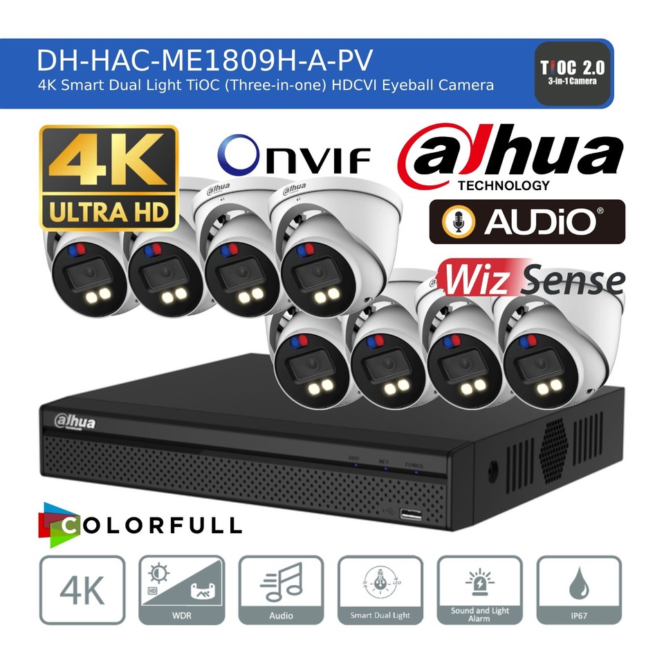 DAHUA 4K CCTV SECURITY 8MP COLORVU CAMERA AUDIO MIC SYSTEM NIGHT VISION ...